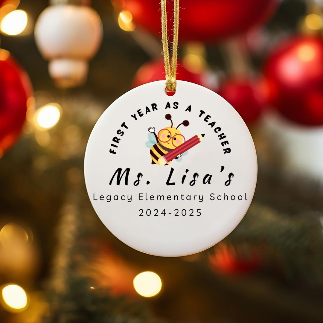 Teacher Christmas Ceramic Ornament, 1st Year Xmas Gift, School Educator ...