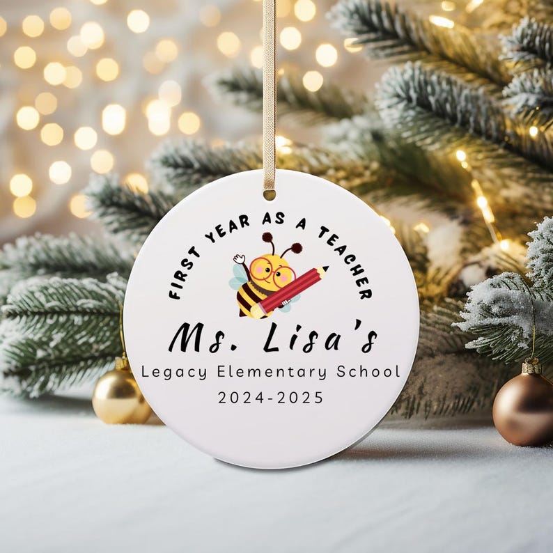 Teacher Christmas Ceramic Ornament, 1st Year Xmas Gift, School Educator ...