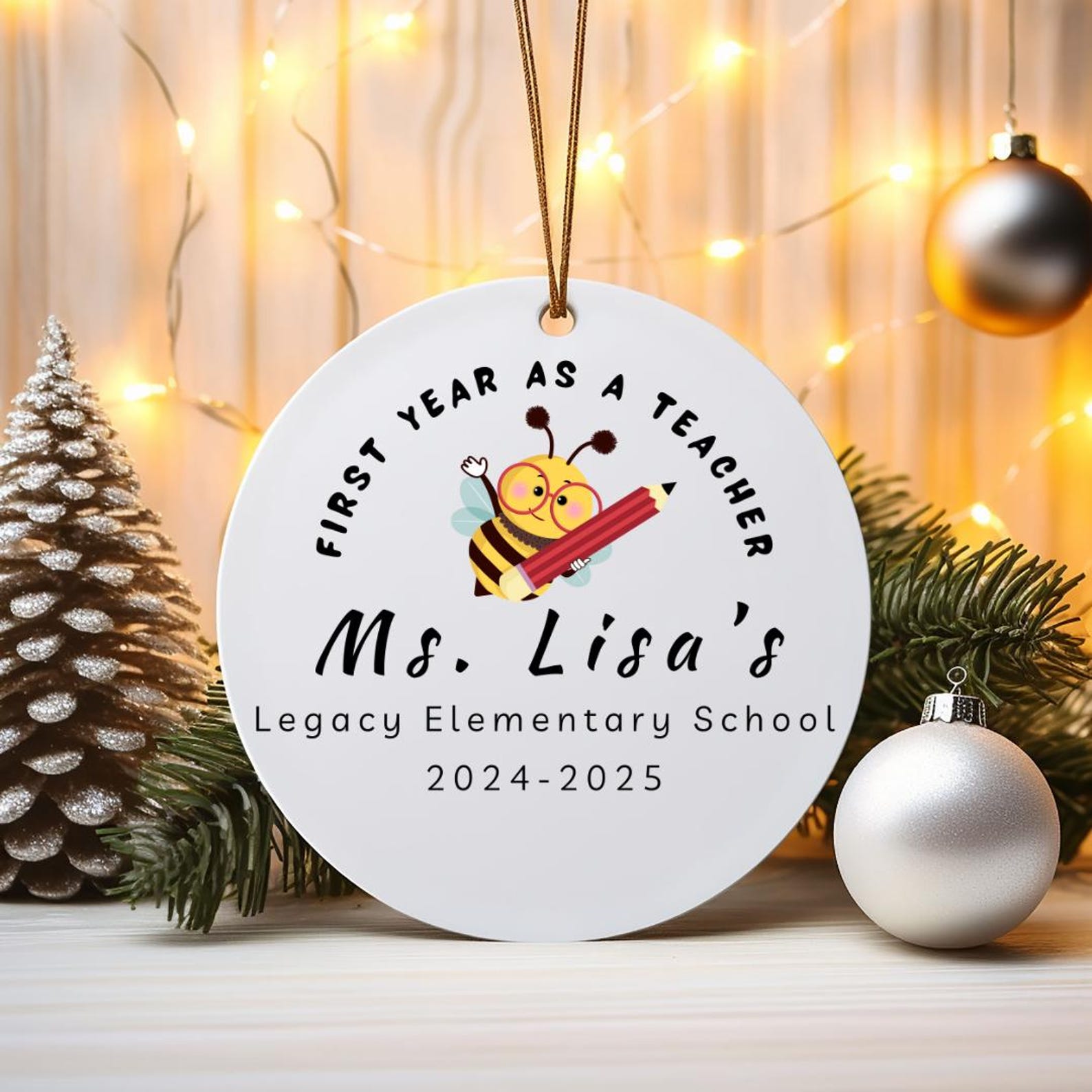 Teacher Christmas Ceramic Ornament, 1st Year Xmas Gift, School Educator ...