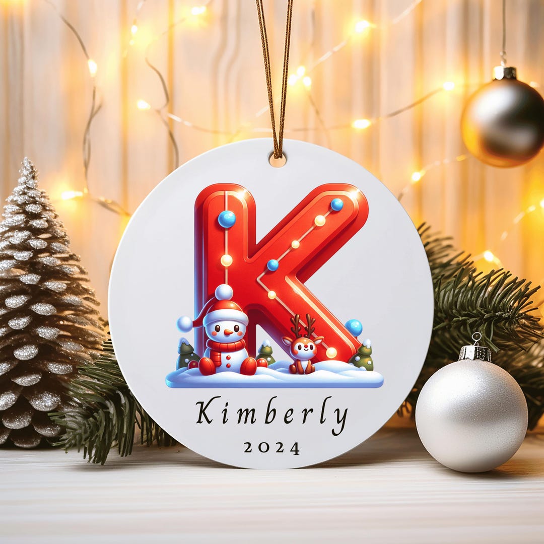 Personalized Christmas Letter K Ornament, Ceramic Ornament, Red Decor ...