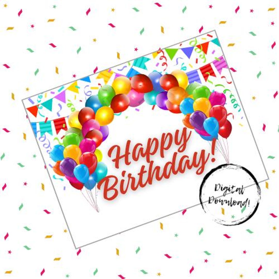 Birthday Card, Balloon Card, Banner Card, Happy Birthday Card, Greeting ...