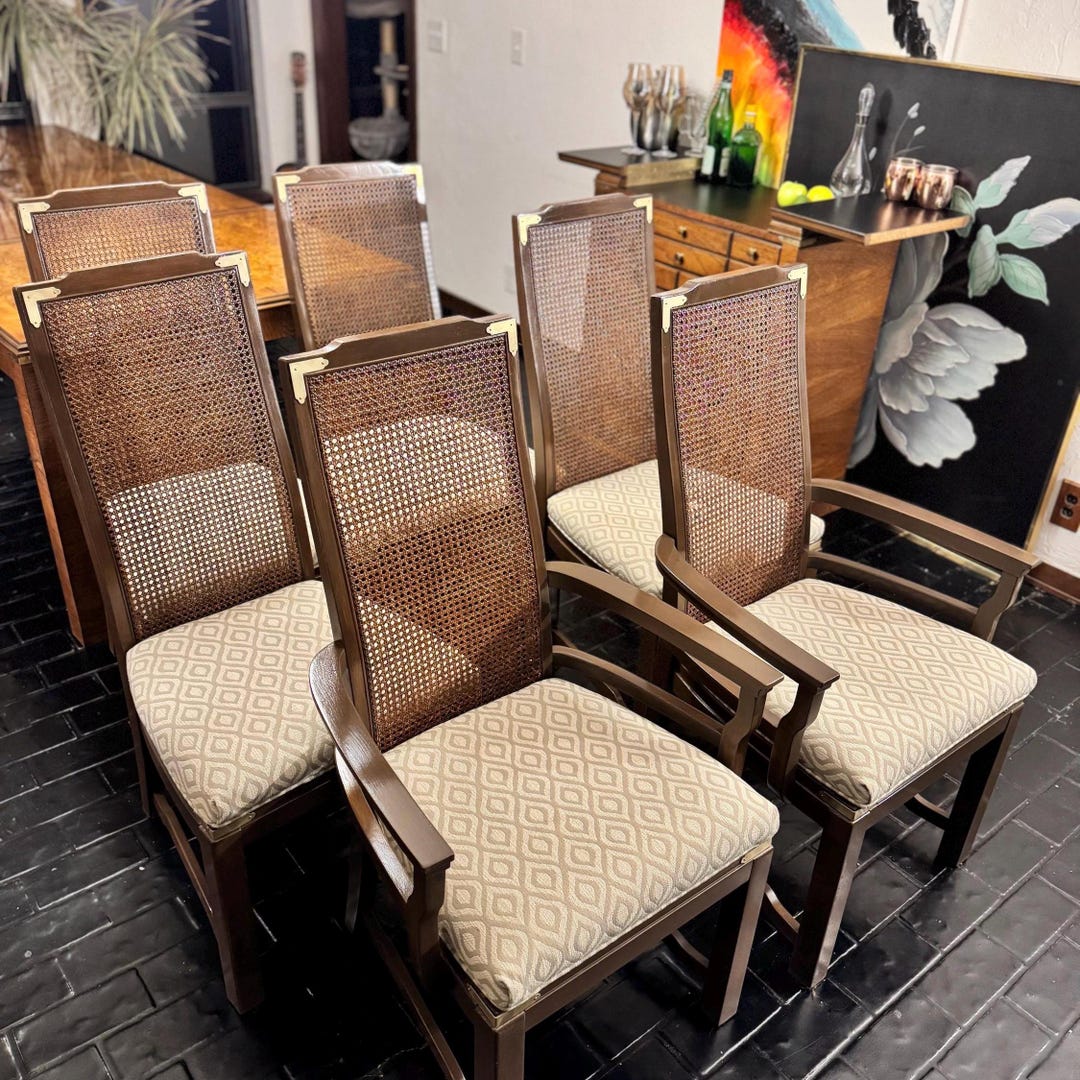 Campaign & Cane Back Chairs Set of 6 - Etsy
