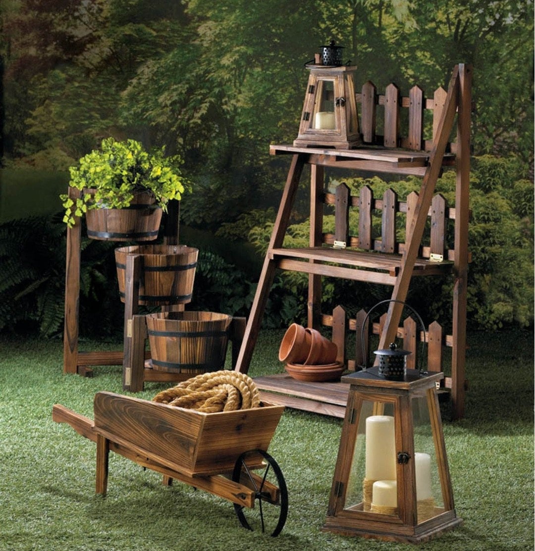 Country Flower Cart Planter, Flower Pots, Wooden Planter, Yard Decor ...