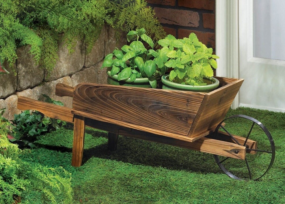 Country Flower Cart Planter, Flower Pots, Wooden Planter, Yard Decor ...
