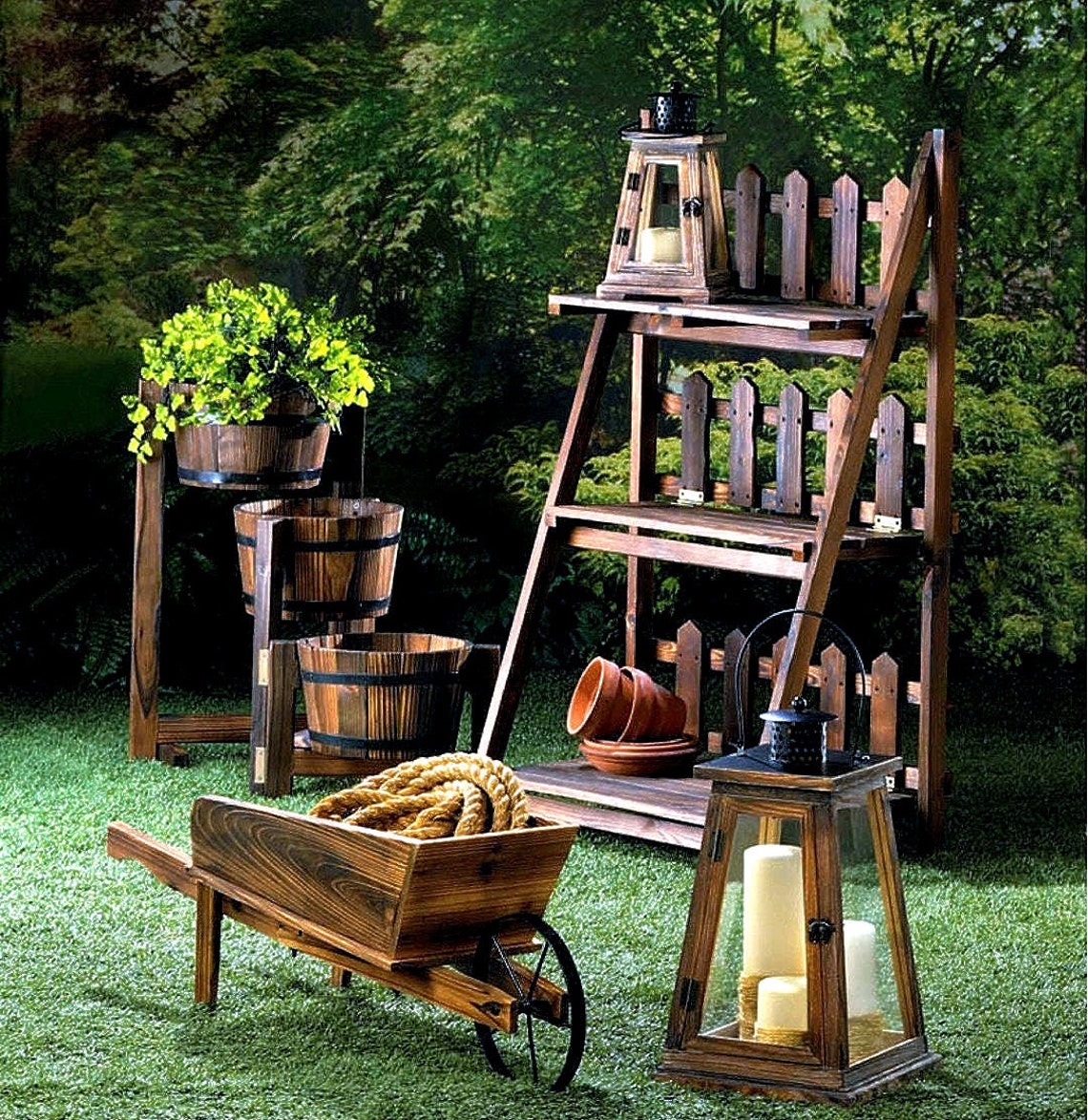 Country Flower Cart Planter, Flower Pots, Wooden Planter, Yard Decor ...