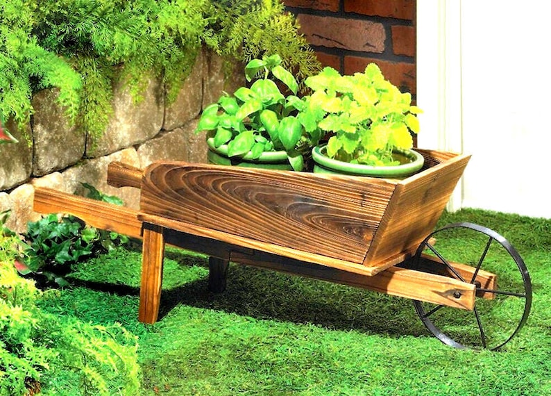 Country Flower Cart Planter, Flower Pots, Wooden Planter, Yard Decor ...