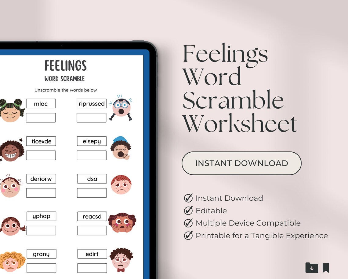 Feelings Word Scramble Worksheet Kid's Worksheet Children Learning Aids ...