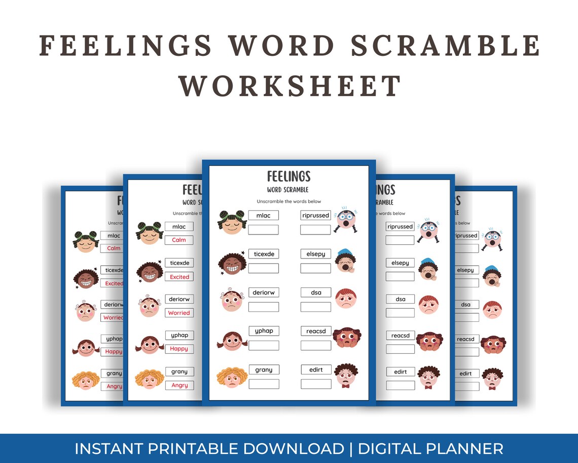Feelings Word Scramble Worksheet Kid's Worksheet Children Learning Aids ...