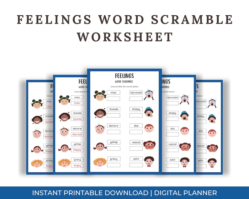 Feelings Word Scramble Worksheet Kid's Worksheet Children Learning Aids ...