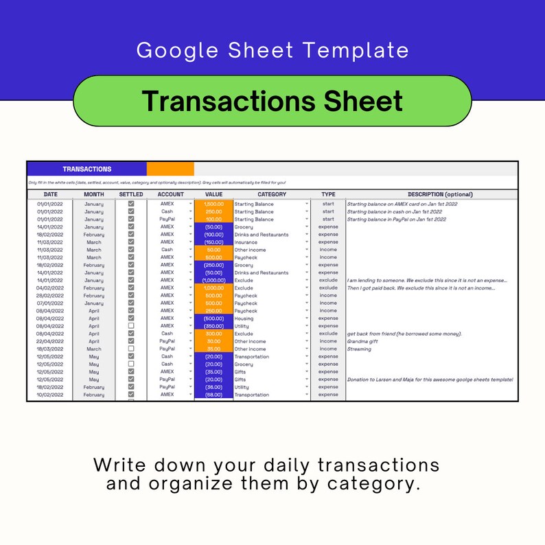 Finance Tracker - A Google Sheets Template - Etsy