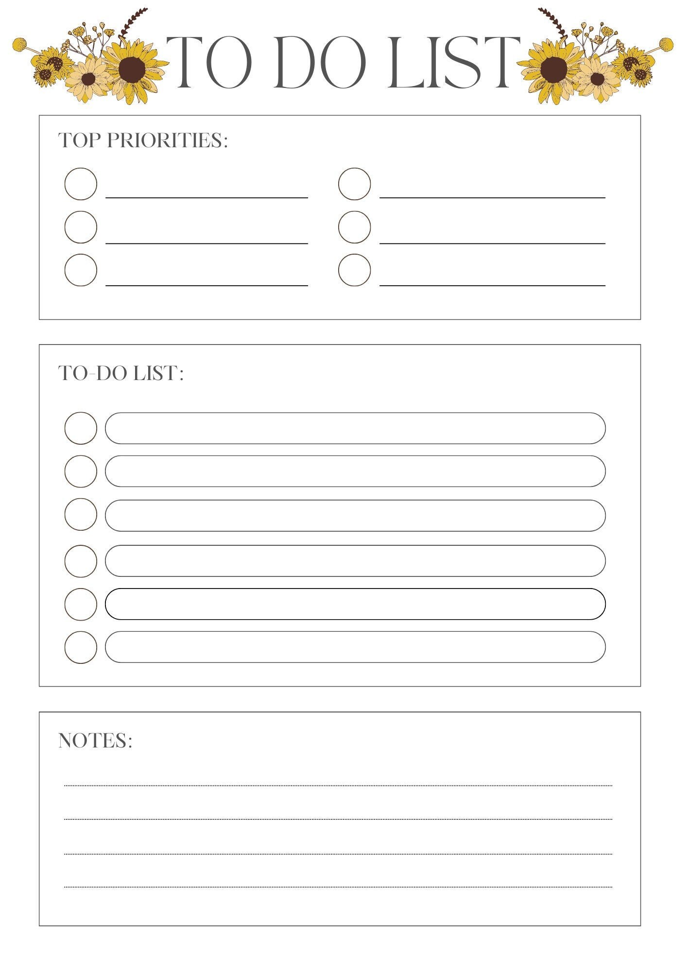 Sunflower Themed To-do List and Stationery - Etsy