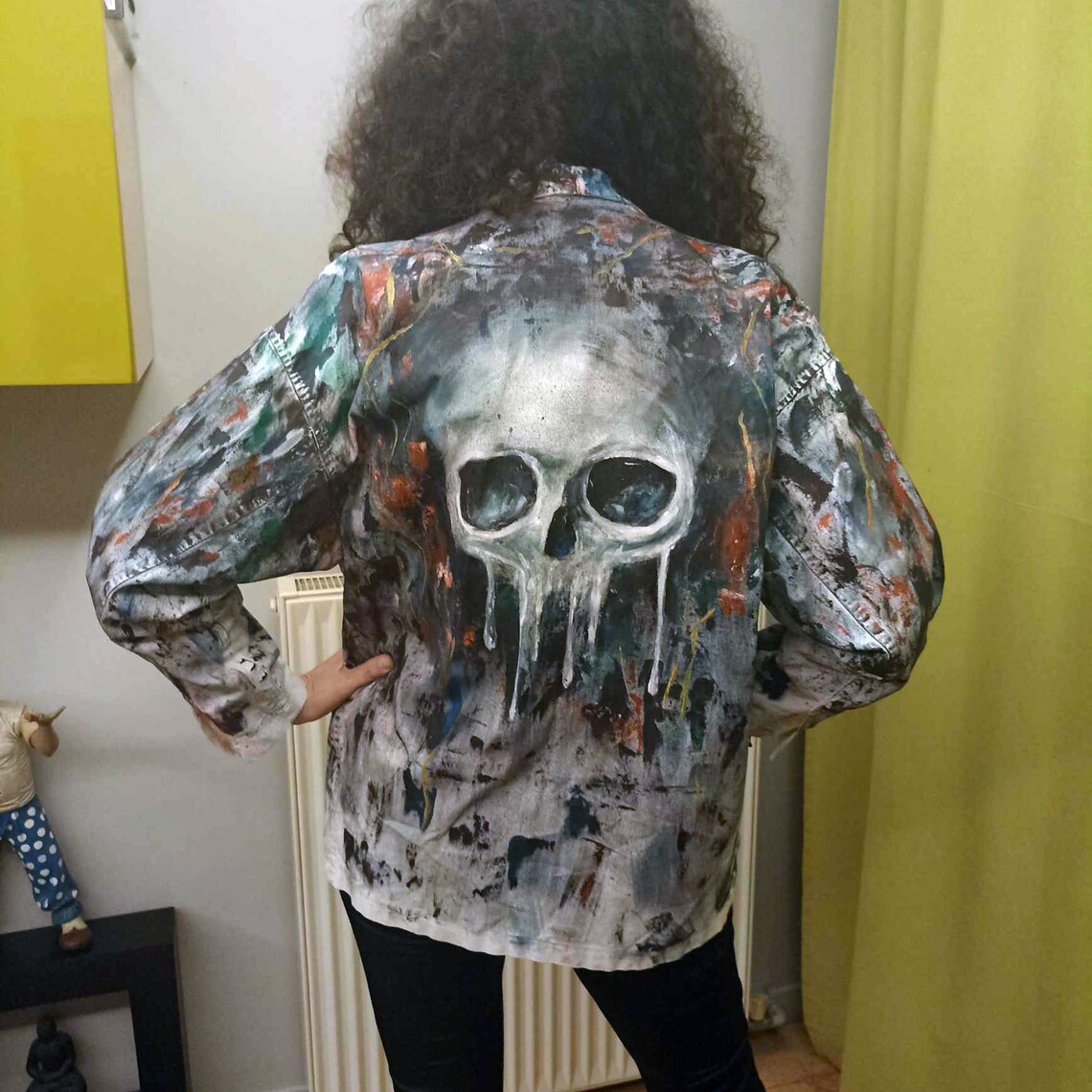 Hand Painted Jacket, Abstract Skull, Abstract Painting, Skull Painting ...