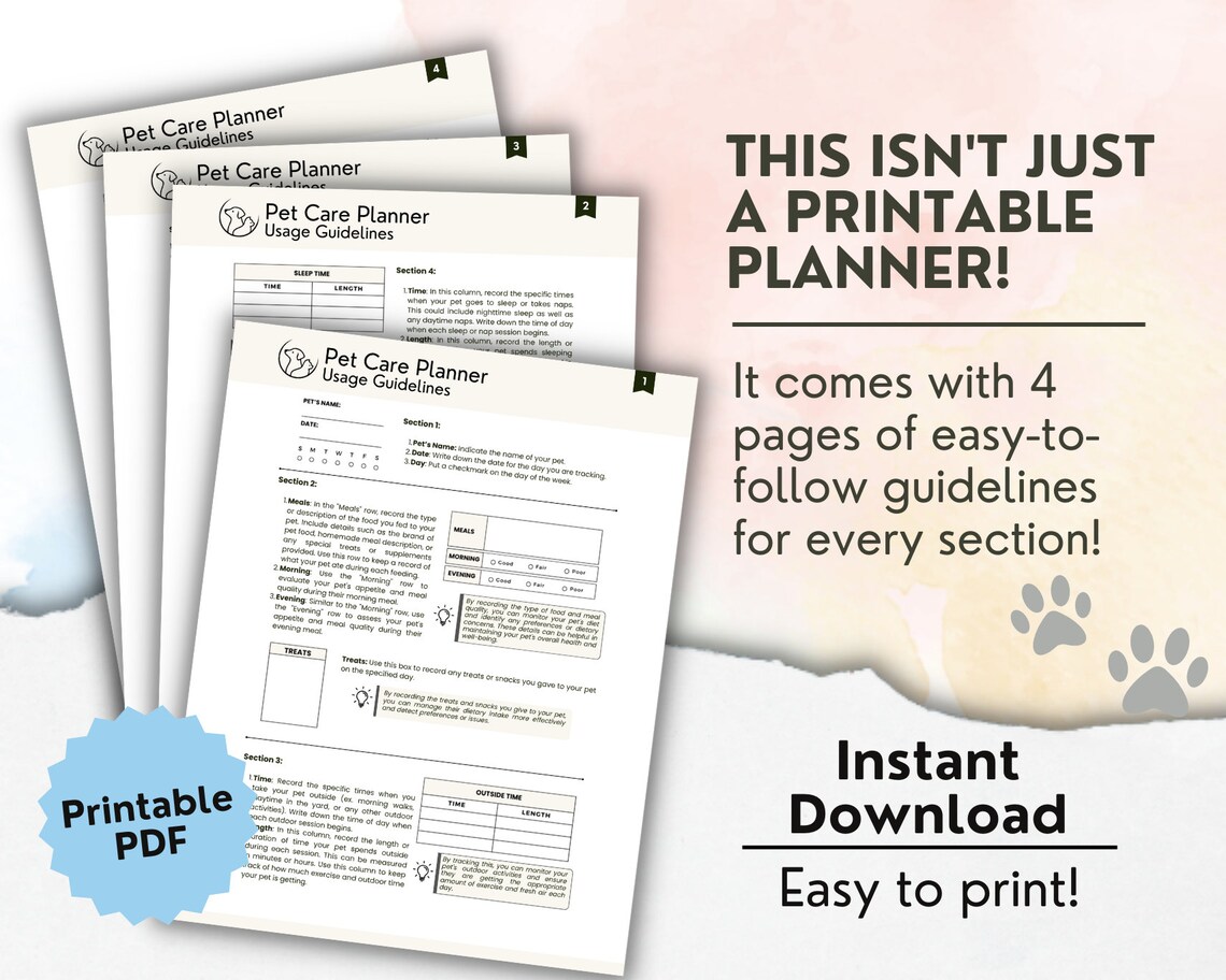Pet Care Planner, Pet Care Guidelines, Pet Care Tracker, Pet Health ...