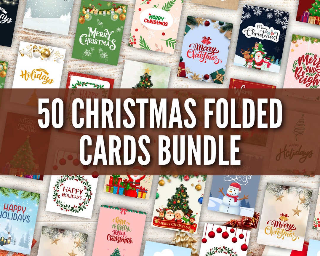 50 Christmas Folded Cards, Print-at-home Holiday Greetings, Printable ...