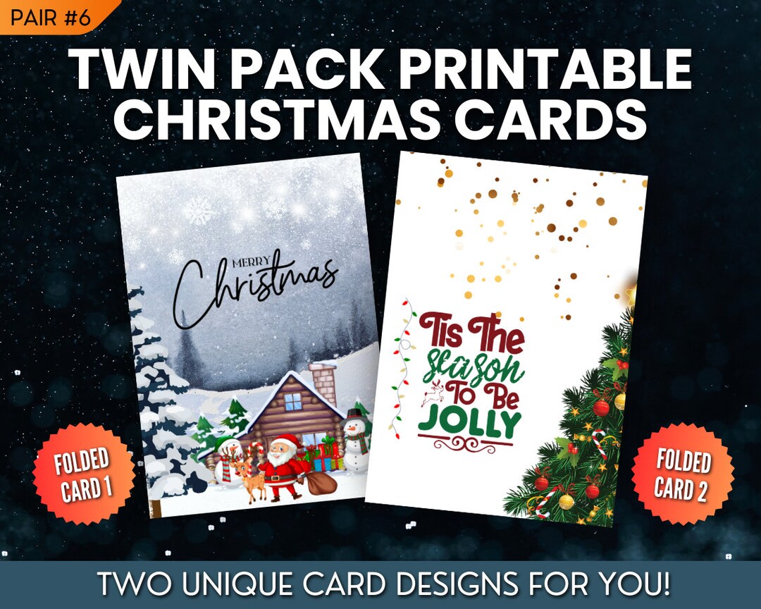 Twin Pack Printable Christmas Cards, Print-at-home Christmas Cards ...