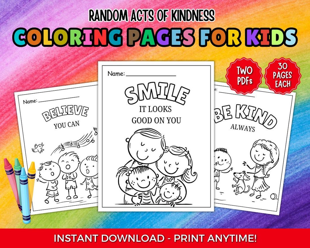 Random Acts of Kindness Coloring Pages for Kids 30 Printable Pages for ...