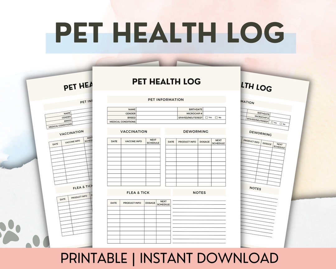 Pet Health Log, Pet Health Record, Pet Health Tracker, Pet Care Planner ...