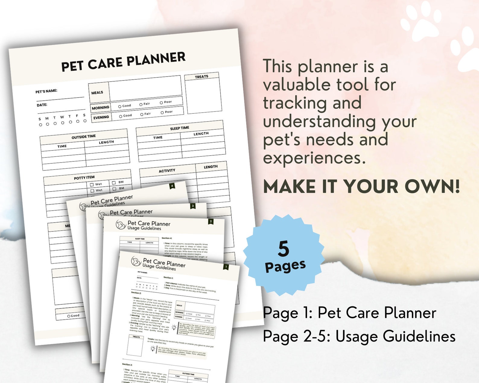 Pet Care Planner, Pet Care Guidelines, Pet Care Tracker, Pet Health ...