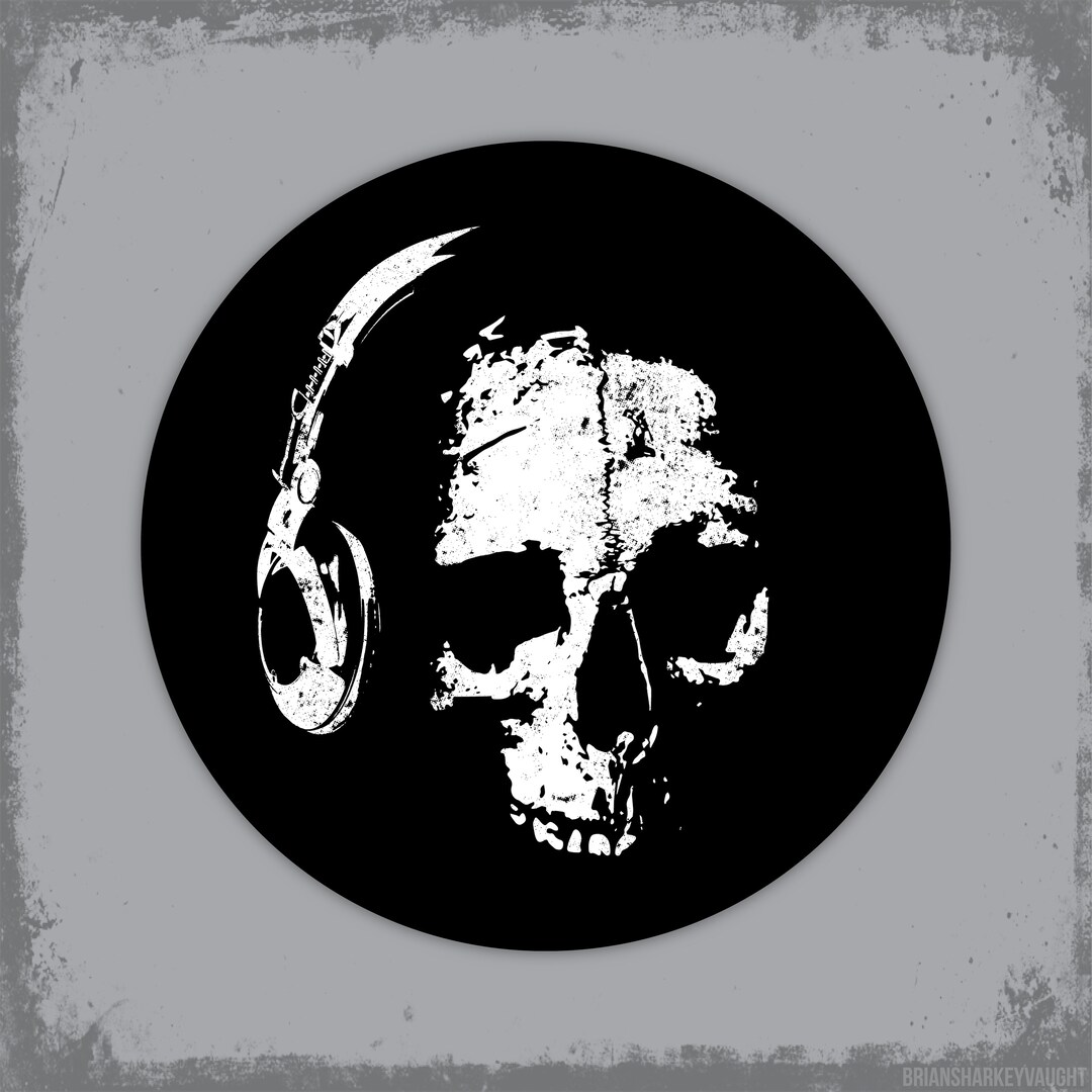 Skull Headphones Circle Sticker - Etsy
