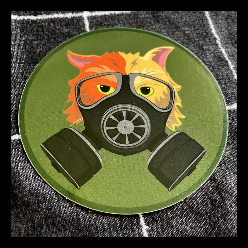 Cat Gas Mask - Circle Sticker - Etsy