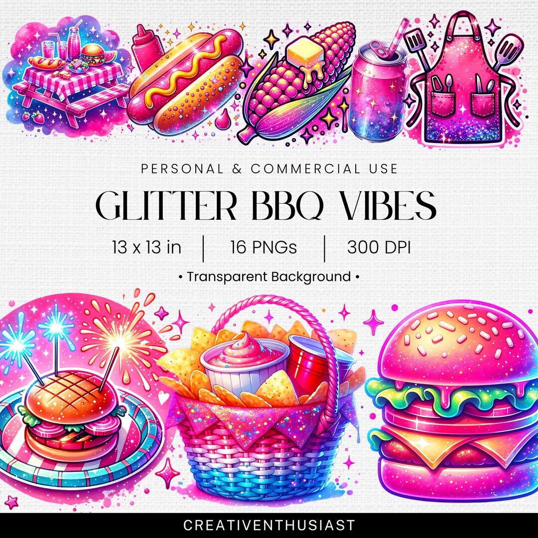 Glitter BBQ Clipart Set, BBQ Graphics, Summer Party, Digital Download ...