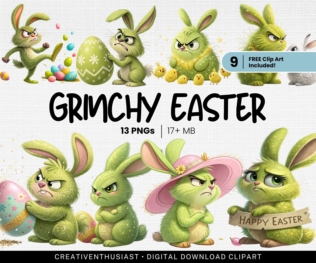 13 Grumpy Lime Green Easter Bunny PNG Clipart (digital Download) - Etsy