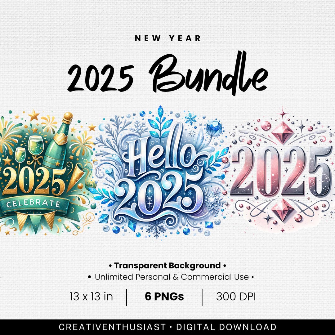 2025 New Year Digital Clipart Bundle, 2025 Party Supplies, Printable ...