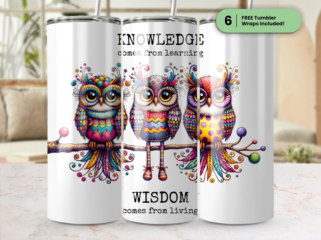 Owl Tumbler Wrap PNG, 20oz Skinny Tumbler Wrap, Colorful Owl Digital ...