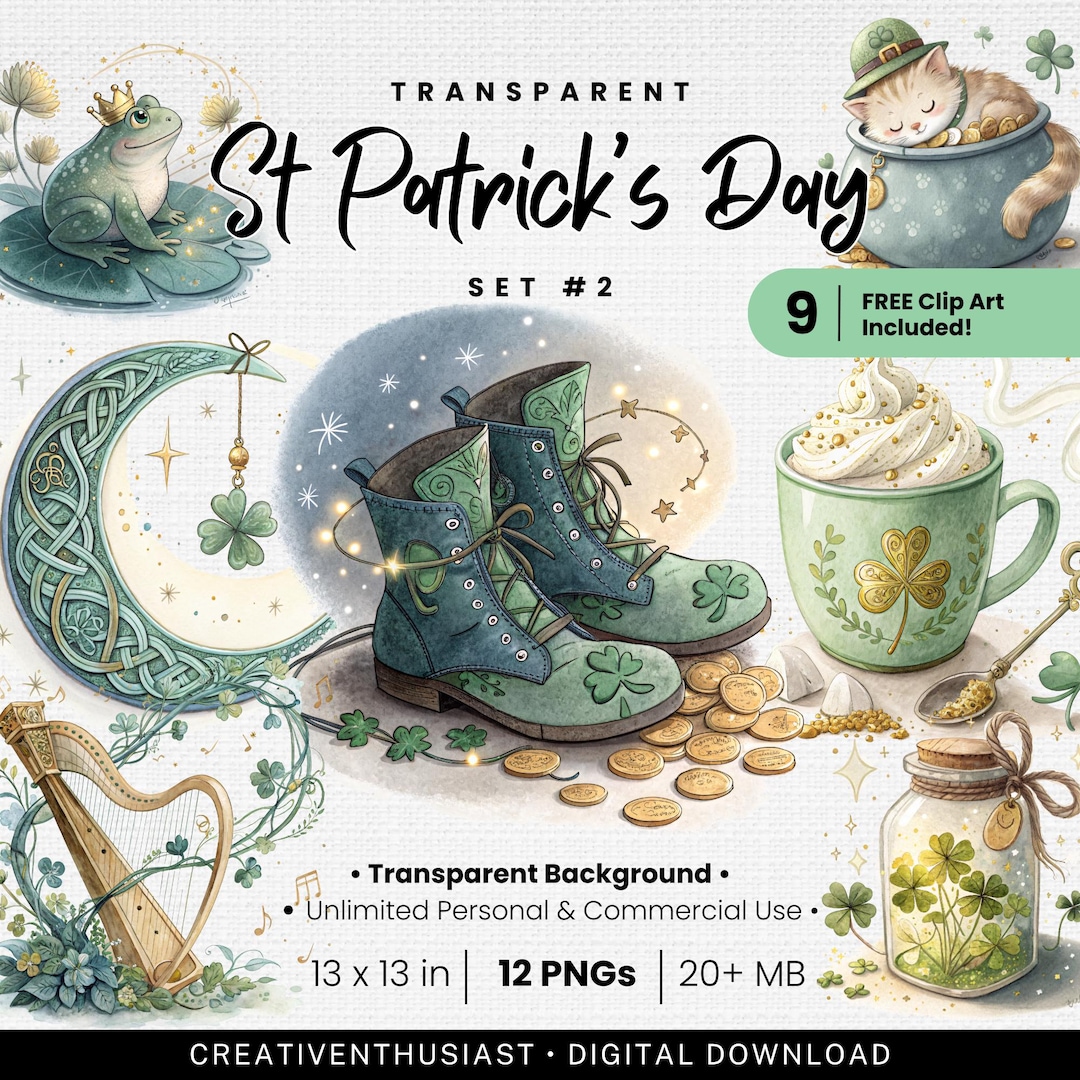 12 St Patricks Day Clipart: Transparent Background Irish Holiday ...