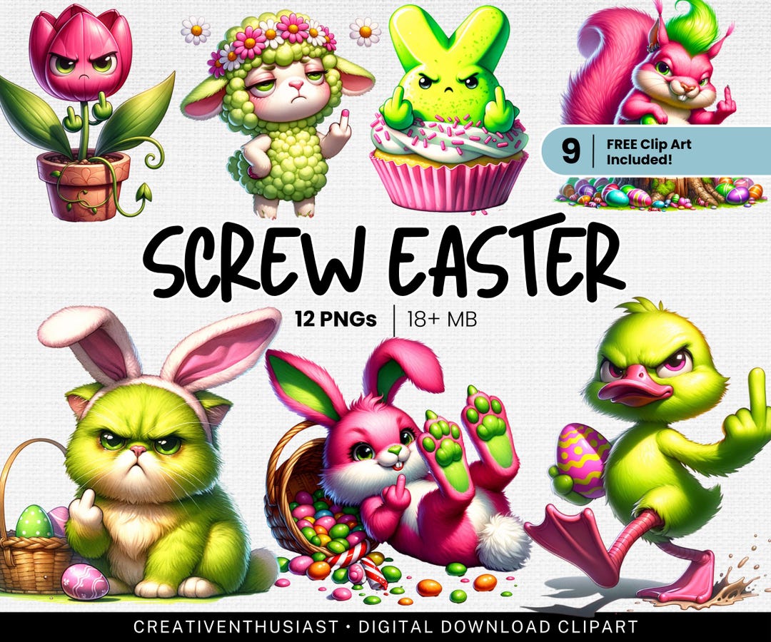 Screw Easter Clipart, Anti Easter Animals Clipart, Grumpy Easter Bunny ...
