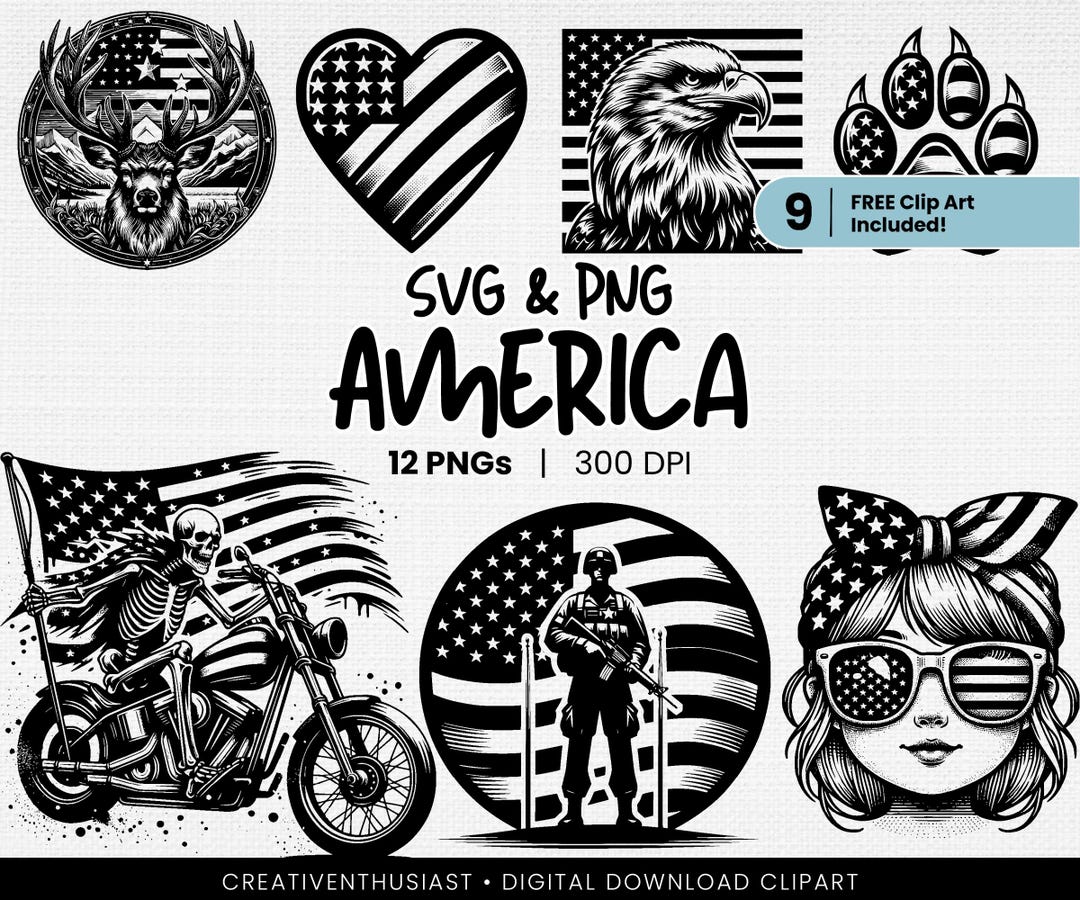 12 SVG PNG Patriotic USA Clip Art Bundle: Graphics (digital Download ...