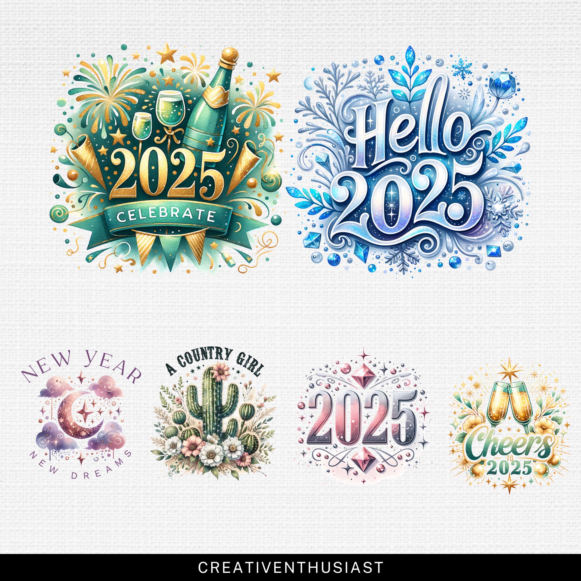 2025 New Year Digital Clipart Bundle, 2025 Party Supplies, Printable ...