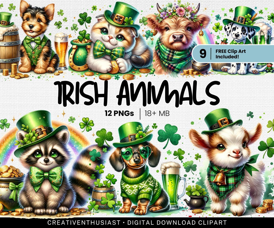 12 St Patricks Day Animals Transparent PNG Clipart (digital Download ...