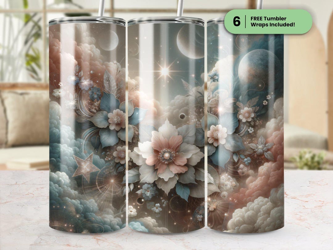 Cosmic Floral Landscape Digital Download, Celestial Flower Art, Dreamy ...