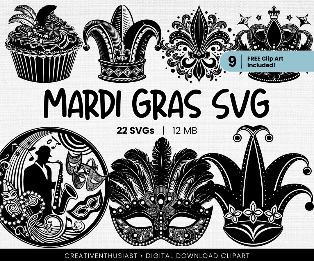 22 Mardi Gras SVG Bundle: Carnival, Mask, Festival Designs (digital ...