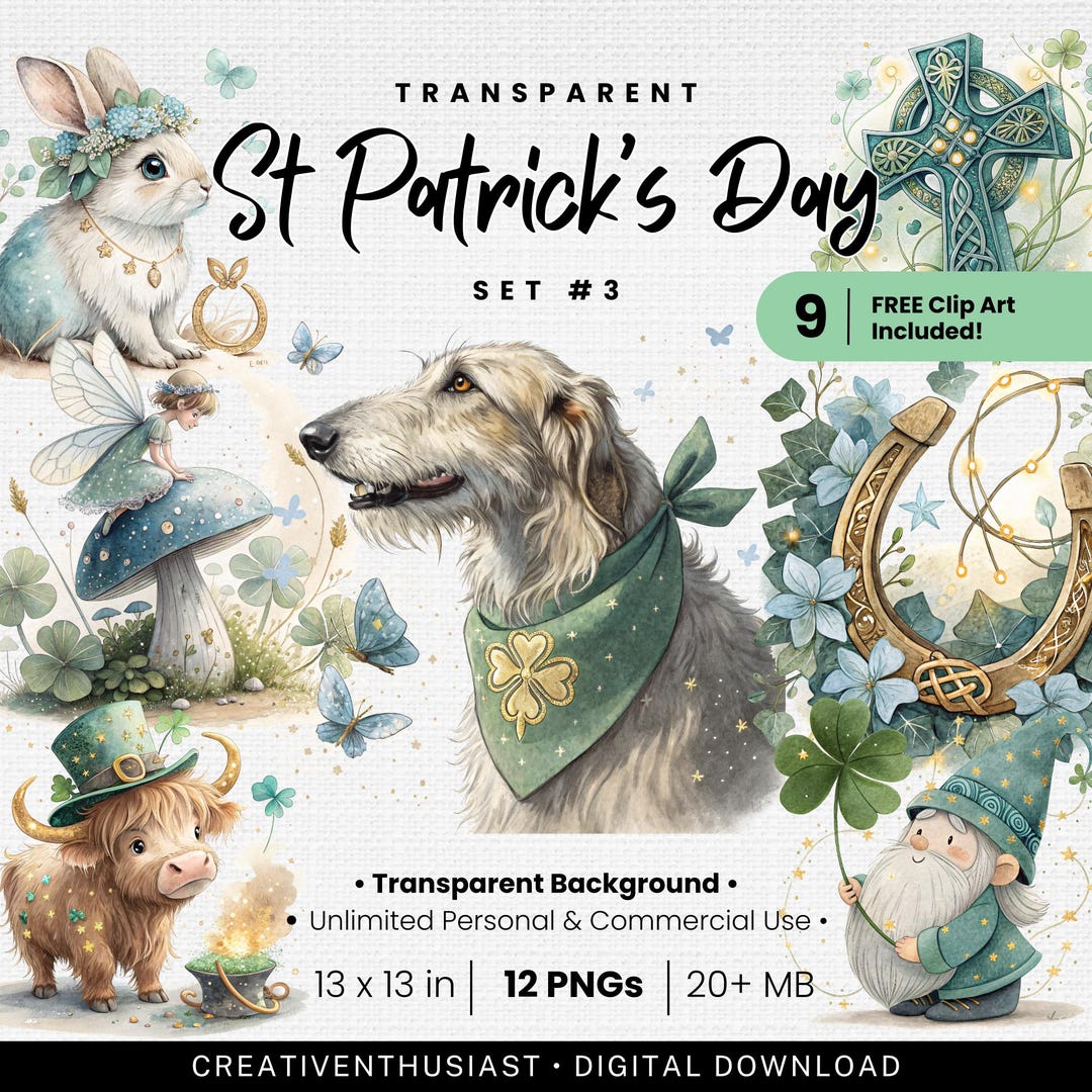 St Patricks Day Clipart Set Three Transparent Background Digital Art ...