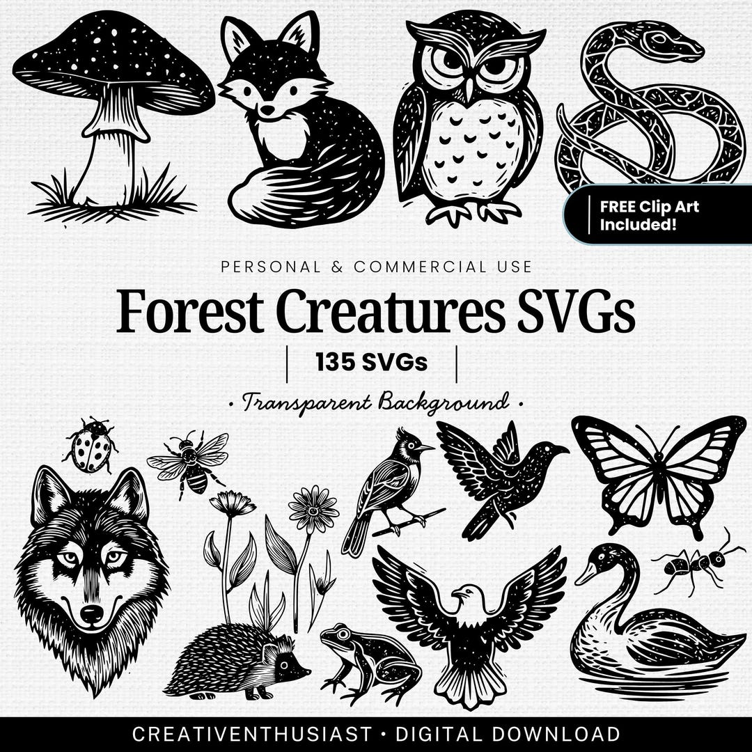 SVG Forest Creatures Bundle: Forest Mammals, Birds, Insects, Reptiles ...