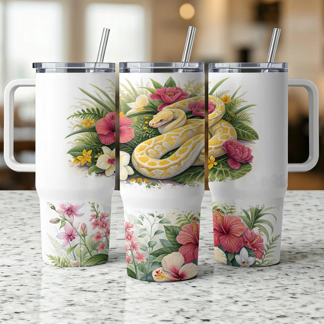 Albino Burmese Python Snake Themed 40 Oz Tumbler Sublimation Wrap ...