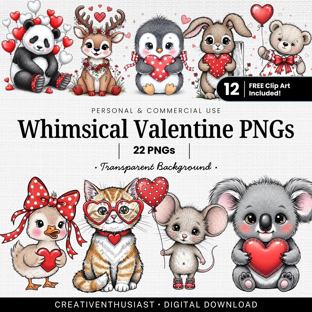 22 Valentine Animals PNG Clipart, Heart Animals, (digital Download) - Etsy