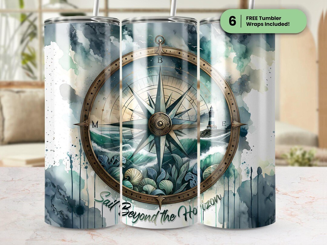 Seamless Nautical Compass Tumbler Wrap, Sail Beyond the Horizon Digital ...