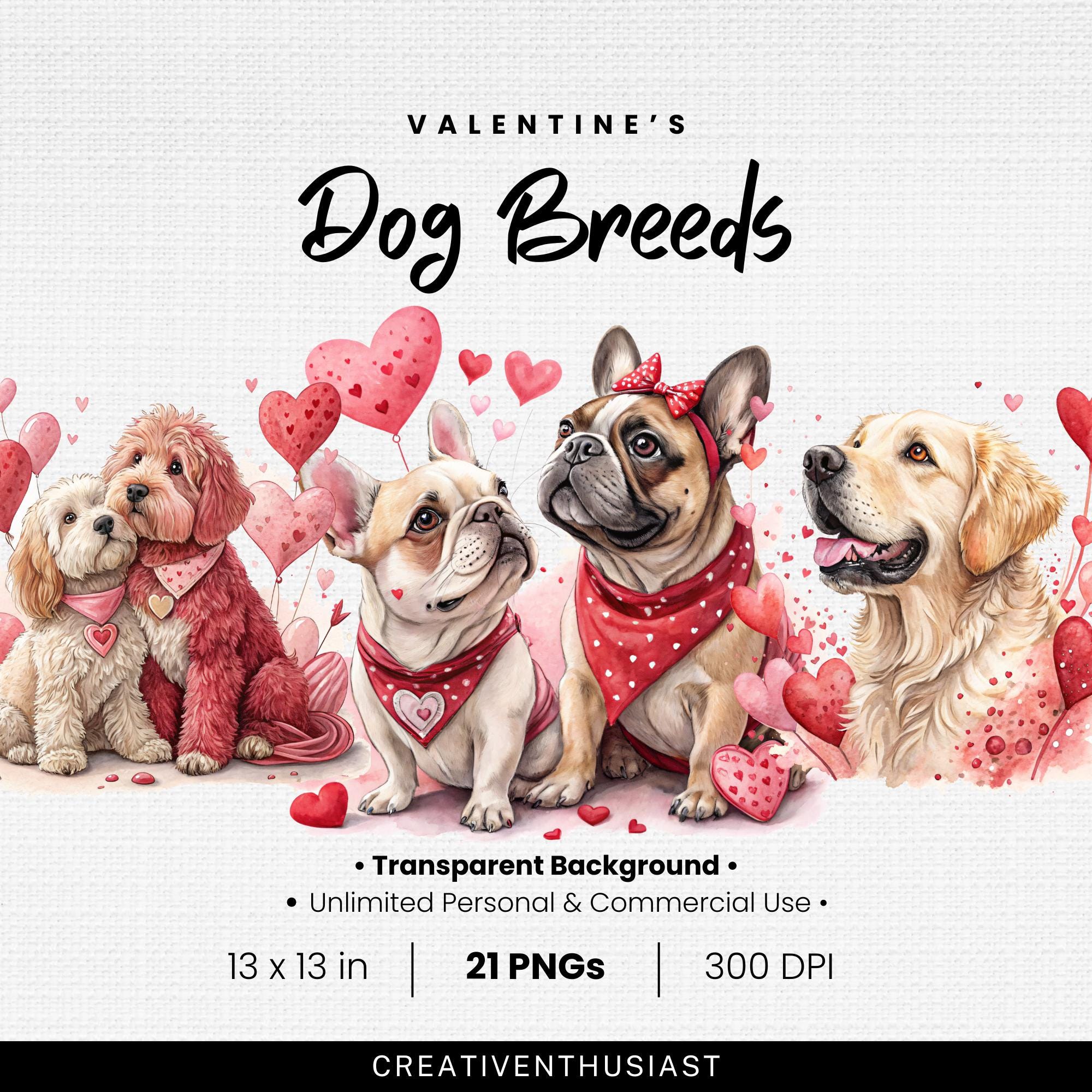 Valentine's Day Dog Breeds PNG, Cute Digital Dog Pngs, Valentines Dog ...