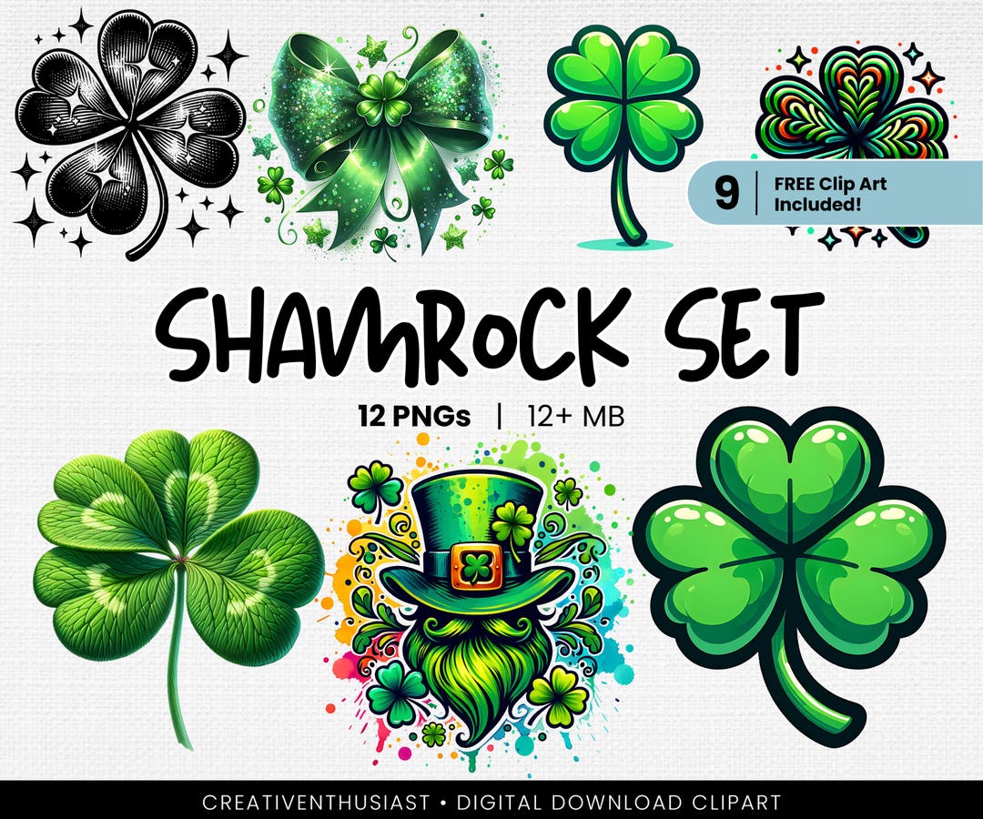 Shamrock Clipart Set: St Patrick's Day Clover Pngs (digital Download ...