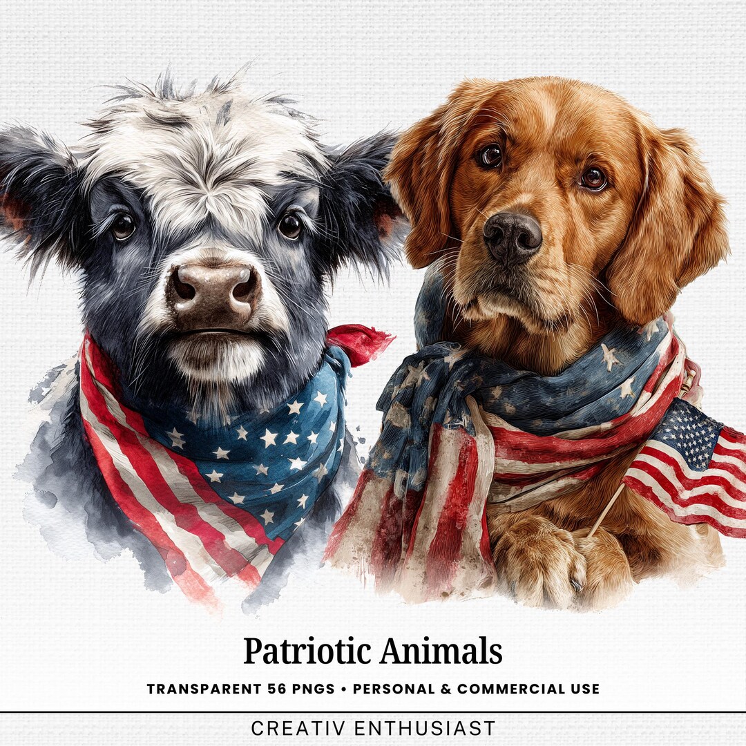 56 Patriotic Animals PNG Clipart Bundle, 250th Anniversary Pngs ...