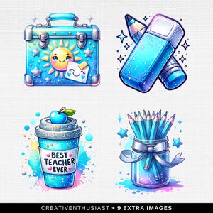 16 Glitter School Clipart: Teacher Transparent PNG Graphics (digital ...