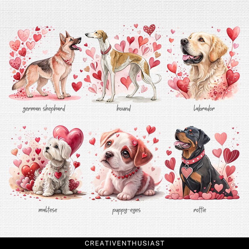 Valentine's Day Dog Breeds PNG, Cute Digital Dog Pngs, Valentines Dog ...