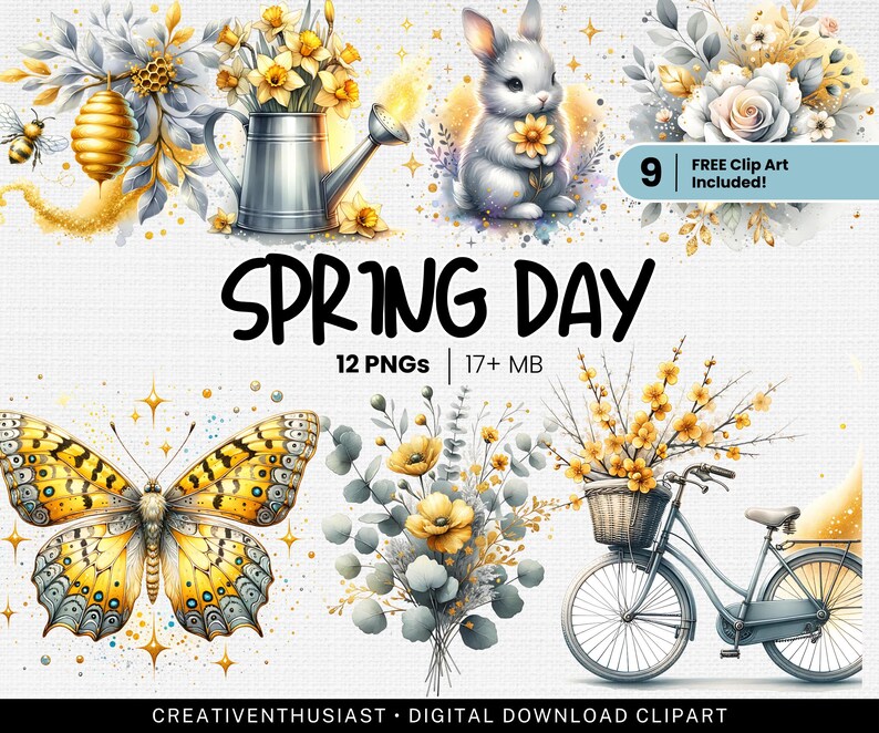 Spring Day Clipart Bundle: Floral Rabbit Pngs (digital Download) - Etsy