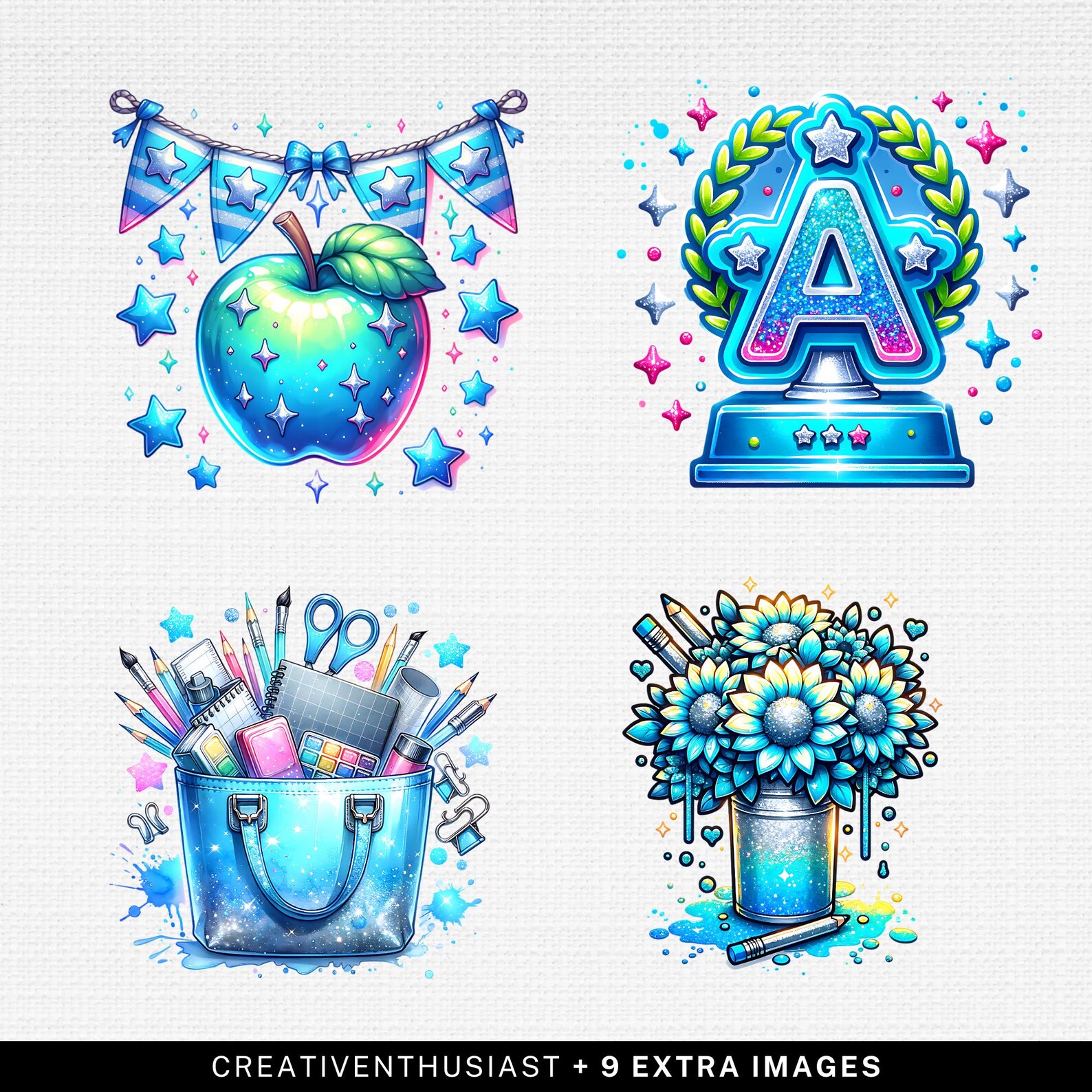 Glitter School Clipart: Teacher PNG Graphics (digital Download) - Etsy