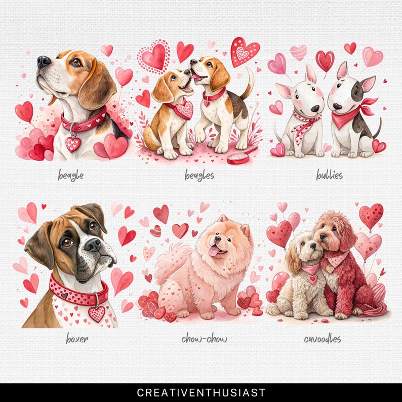 Valentine's Day Dog Breeds PNG, Cute Digital Dog Pngs, Valentines Dog ...