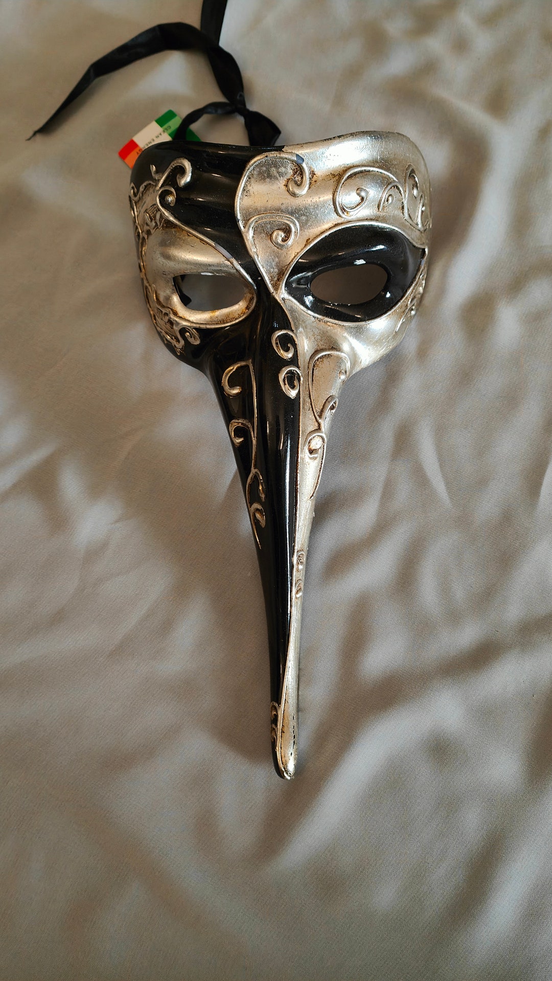 Hand Painted Venetian Paper Mache Mask Black and Silver Plague Mask - Etsy