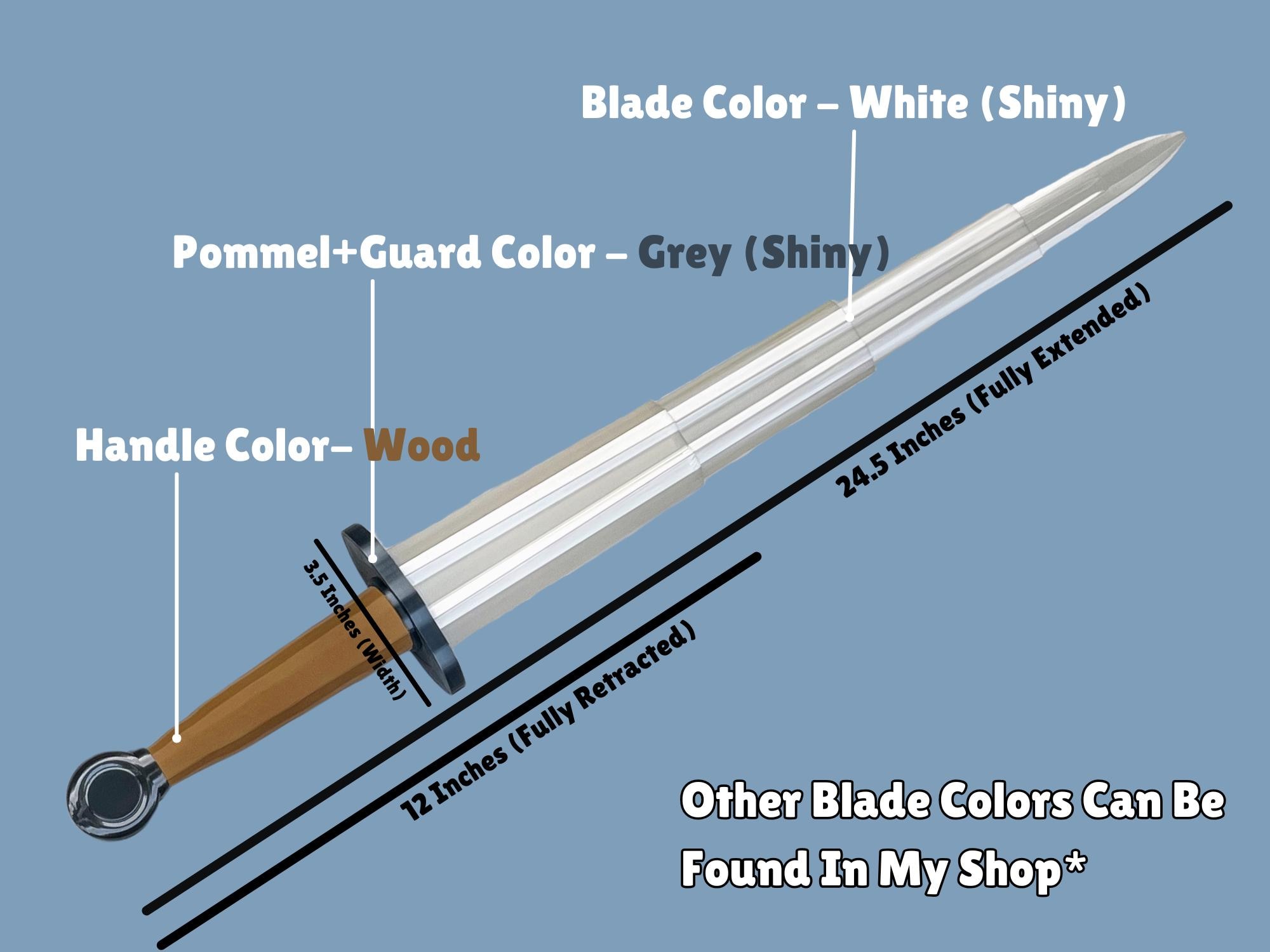 3D Printed Retractable Medieval Sword - GRAY SHINY BLADE - Customizable ...